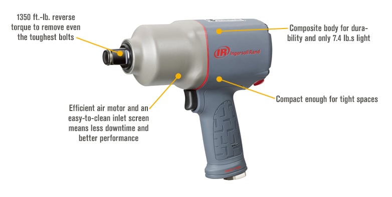 Ingersoll Rand Composite Air Impact Wrench, 3/4in. Drive, 8.5 CFM, 1350 ...