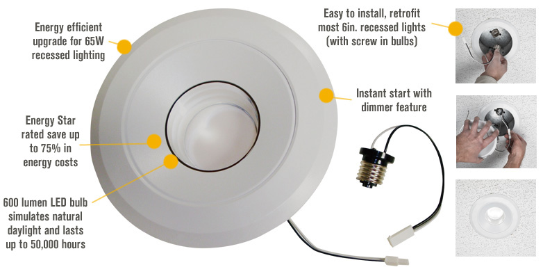 Home Selects LED Fixture Replacement for 6in. Recessed Lights — 14 Watt ...
