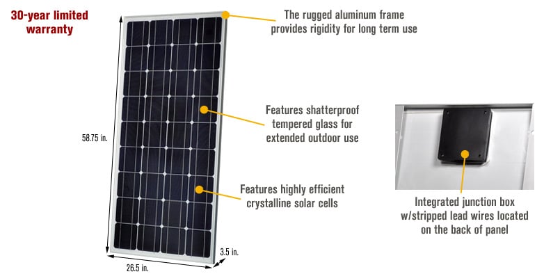 NPower Crystalline Solar Panel — 150 Watts, 12 Volt, 26.5in.L x 58.75in ...