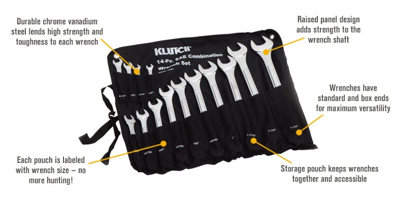 Klutch Raised Panel Combination Wrench Set, 14-Pc. SAE | Northern Tool