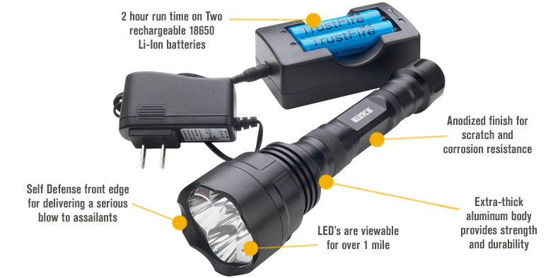 Klutch 15 Watt, Rechargeable Self-Defense Flashlight with 900 Lumens of ...