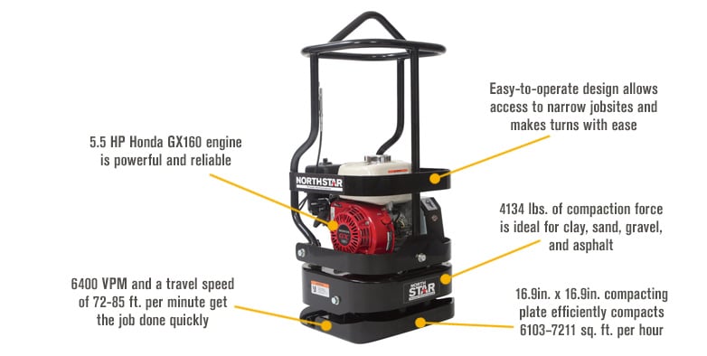 NorthStar Tamping Rammer Plate Compactor, With 5.5 HP Honda GX160 ...