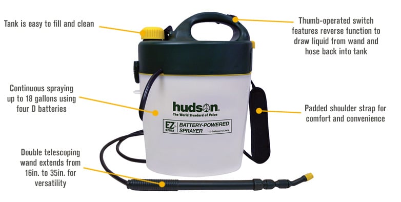 Hudson Battery-Powered Portable Sprayer, 1 3/10-Gallon Capacity, Model ...