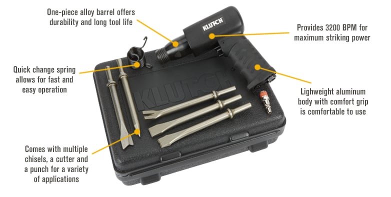 Klutch Air Hammer Kit, 6-Pc., 2 5/8in. Stroke, 3200 BPM | Northern Tool