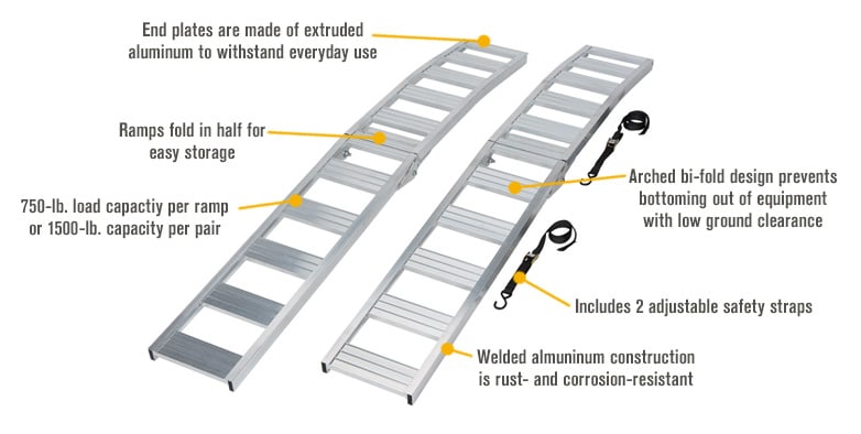 Ultra-Tow Folding Arched Aluminum Loading Ramp Set, 1500-Lb. Capacity ...