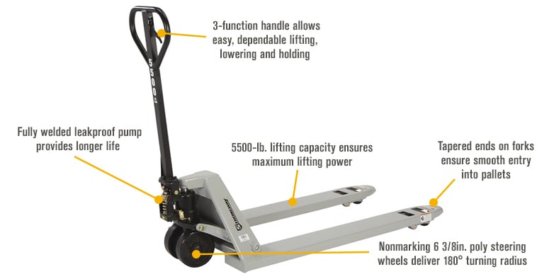Strongway Pallet Jack, 5500-Lb. Capacity, 63.5n.L x 27in.W, Model# 51 ...