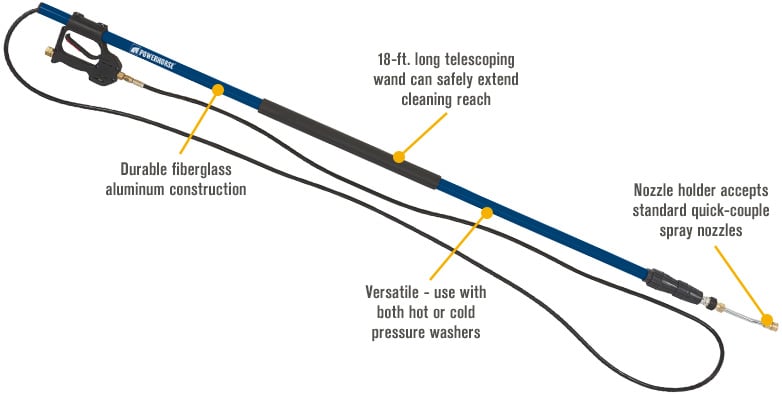 Powerhorse Telescoping Pressure Washer Wand — 4000 PSI, 8.0 GPM, 6—18ft ...