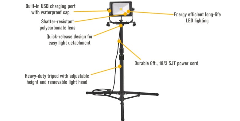 Stonepoint LED Portable Work Light with Adjustable Tripod and Removable ...