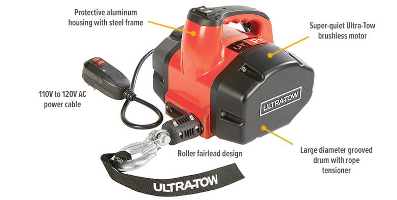 Ultra-Tow Portable Electric Winch, 120V, 1100-Lb. Horizontal and ...
