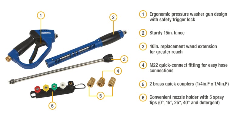 Powerhorse Pressure Washer Gun Kit with Wand Extension and Spray Tip ...