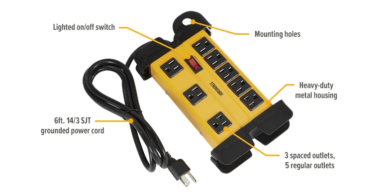 Strongway 8-Outlet Workshop Power Box, 14/3 Ga., 15 Amps, Model ...