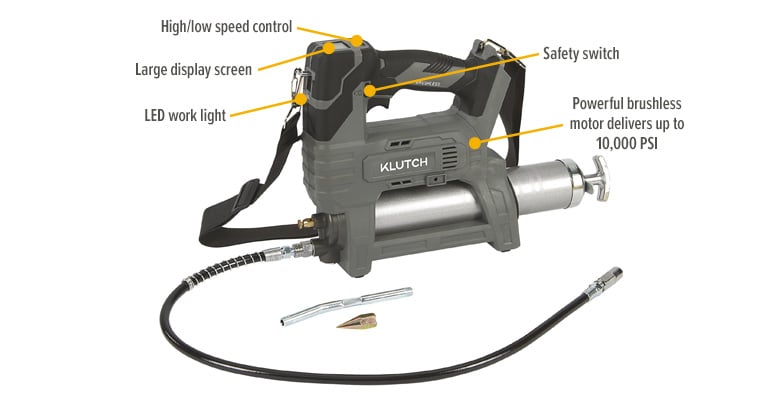 Klutch Grease Gun, KLiQ 20V, 10,000 PSI, 5 Oz./Min., Brushless ...