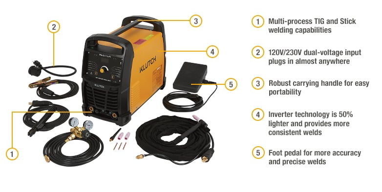 Klutch Dual-Voltage AC/DC TIG/Stick Welder with Inverter Technology ...